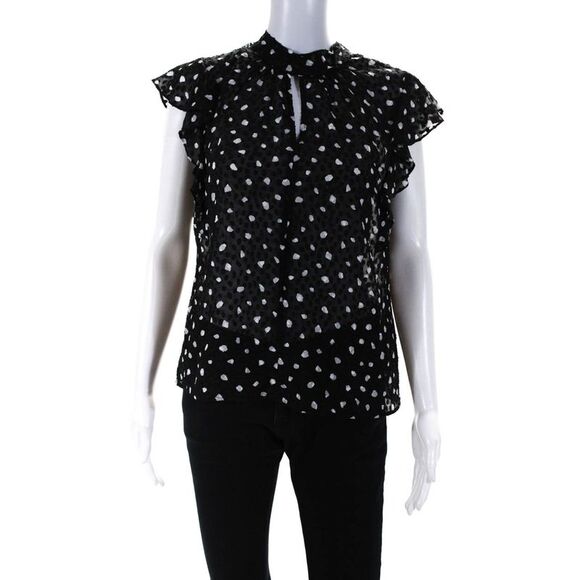 Milly | Tops | Milly Womens Ruffled Dotted Keyhole Silk Blouse Top ...